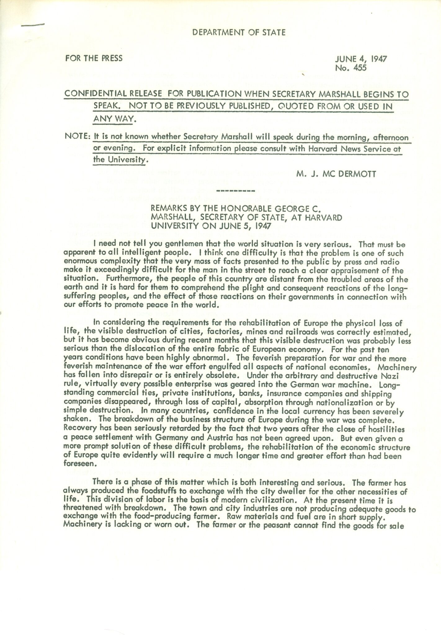 The 75th Anniversary of the Marshall Plan Speech - The George C ...