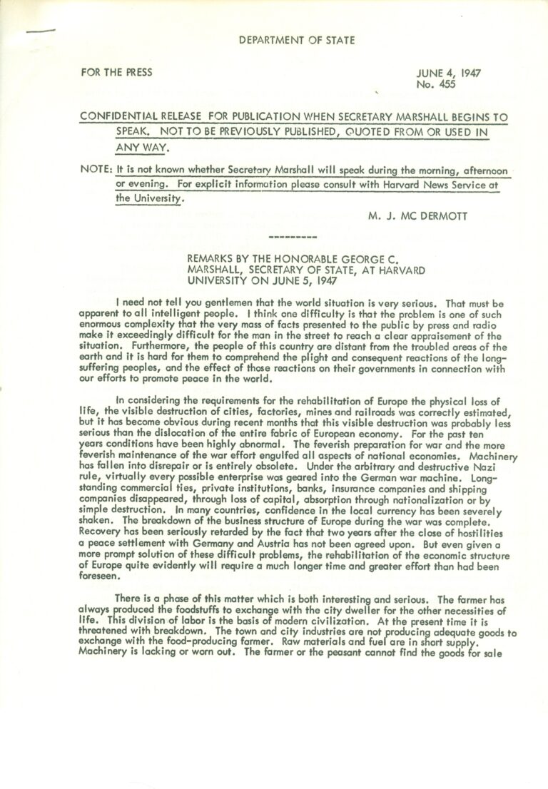 The 75th Anniversary of the Marshall Plan Speech - The George C ...